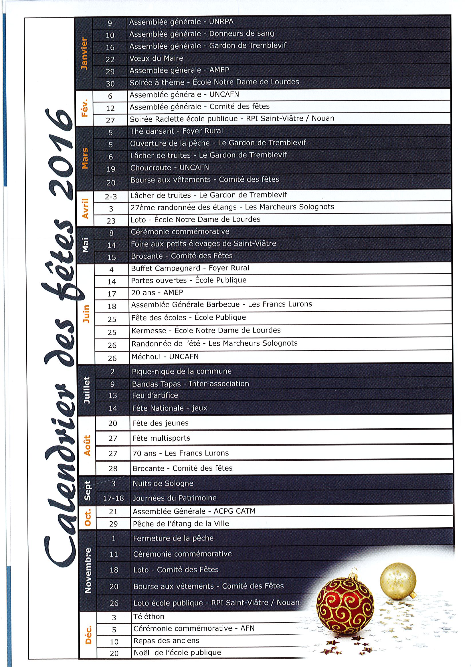 Calendrier des fêtes 2016 - Saint-Viâtre - Site officiel